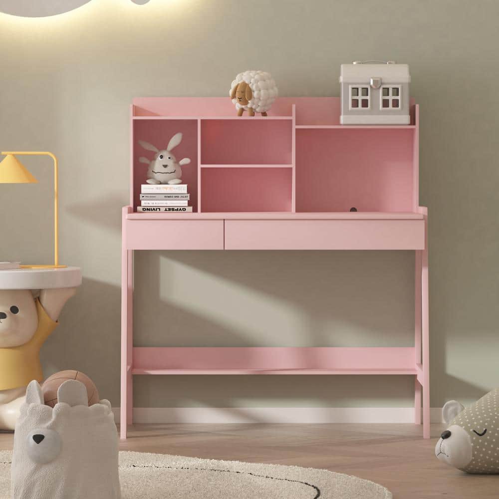 YOFE Modern Classic 2-Piece Wood Top Round Edge Pink Height Adjustable ...