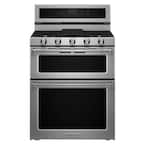 KitchenAid 6.0 cu. ft. Double Oven Gas Range with Self Cleaning Convection Oven in Stainless Steel KFGD500ESS The Home Depot