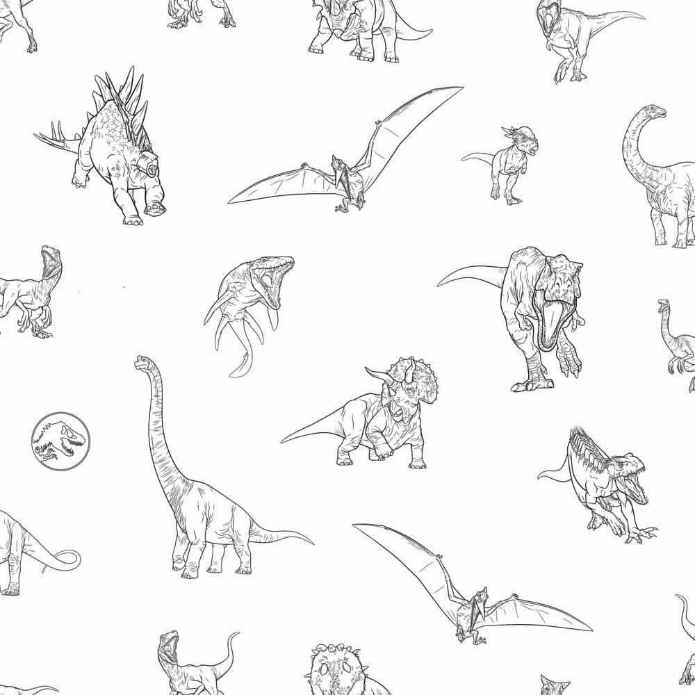 York Wallcoverings Jurassic World Black Dinosaurs Matte Finish Peel and ...