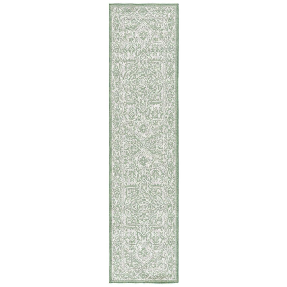 SAFAVIEH Bermuda Green/Ivory 2 ft. x 8 ft. Border Ornate Indoor/Outdoor ...