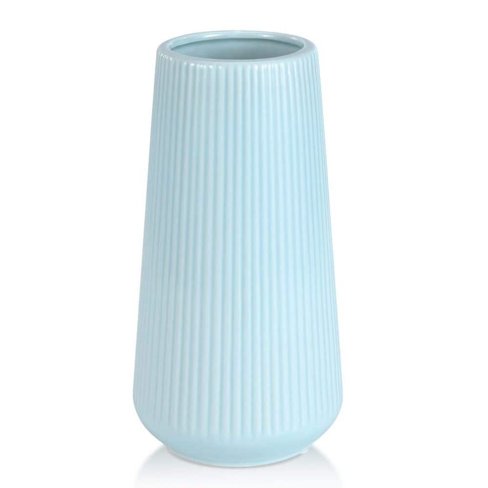 7.72 in. Blue Round Ceramic Vase Small Cute Flower Decorative Vase for ...