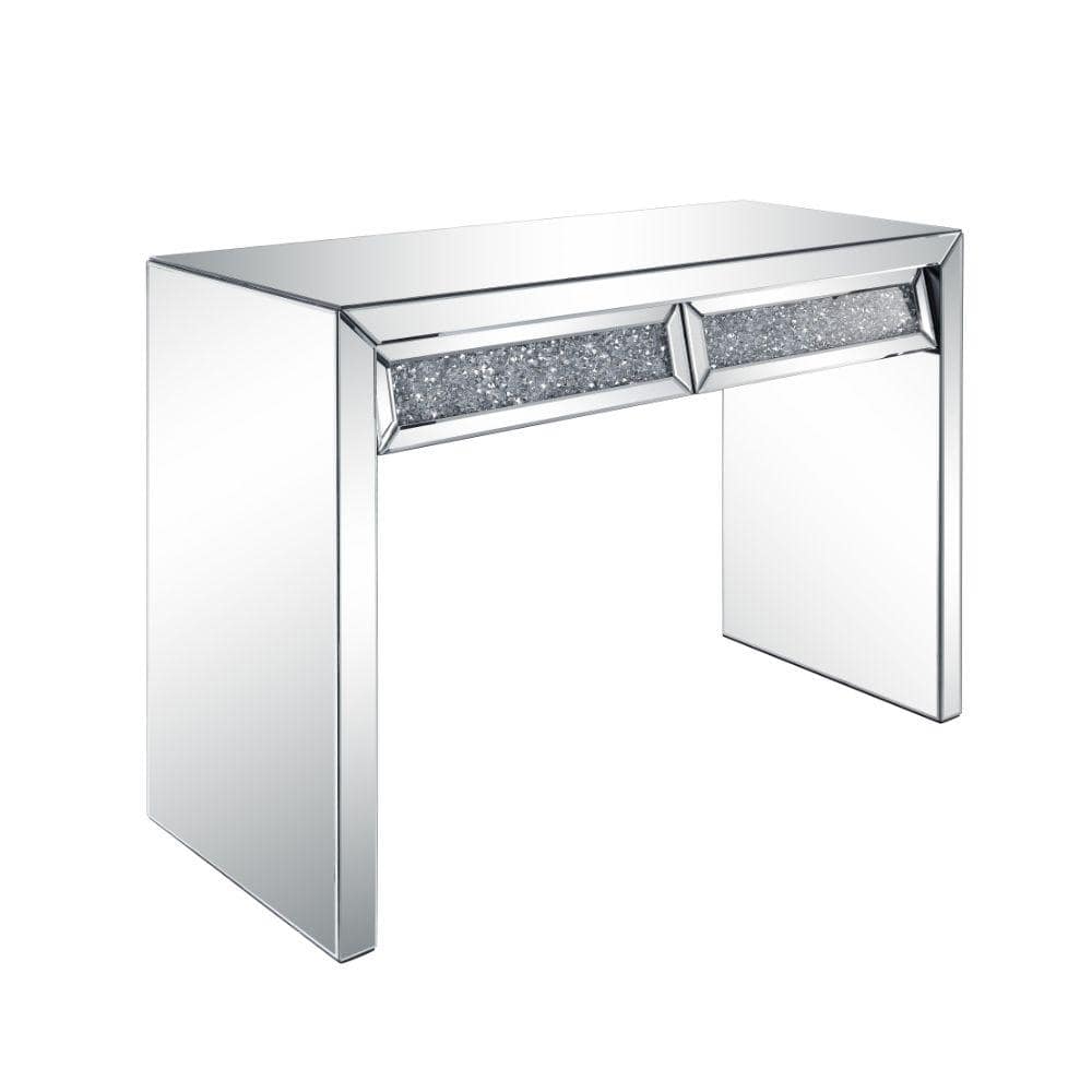 Benjara 43 in. Silver Rectangle Glass Top Console Table with 2-Drawers ...