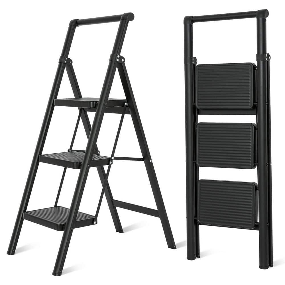 Tatayosi 3-Step Steel Folding Step Stool Ladder 330 lbs. Load Capacity ...