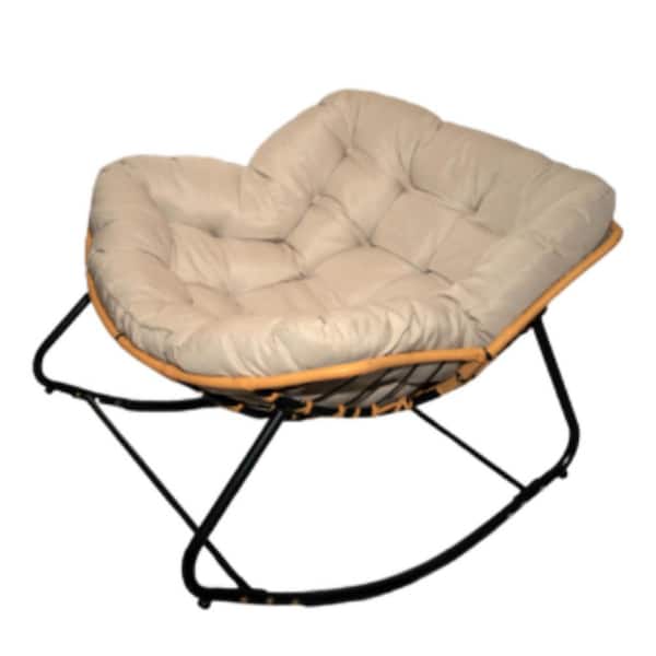 Dracelo Series Frame Yellow Rattan Metal Rocking Outdoor Rocking Chair ...