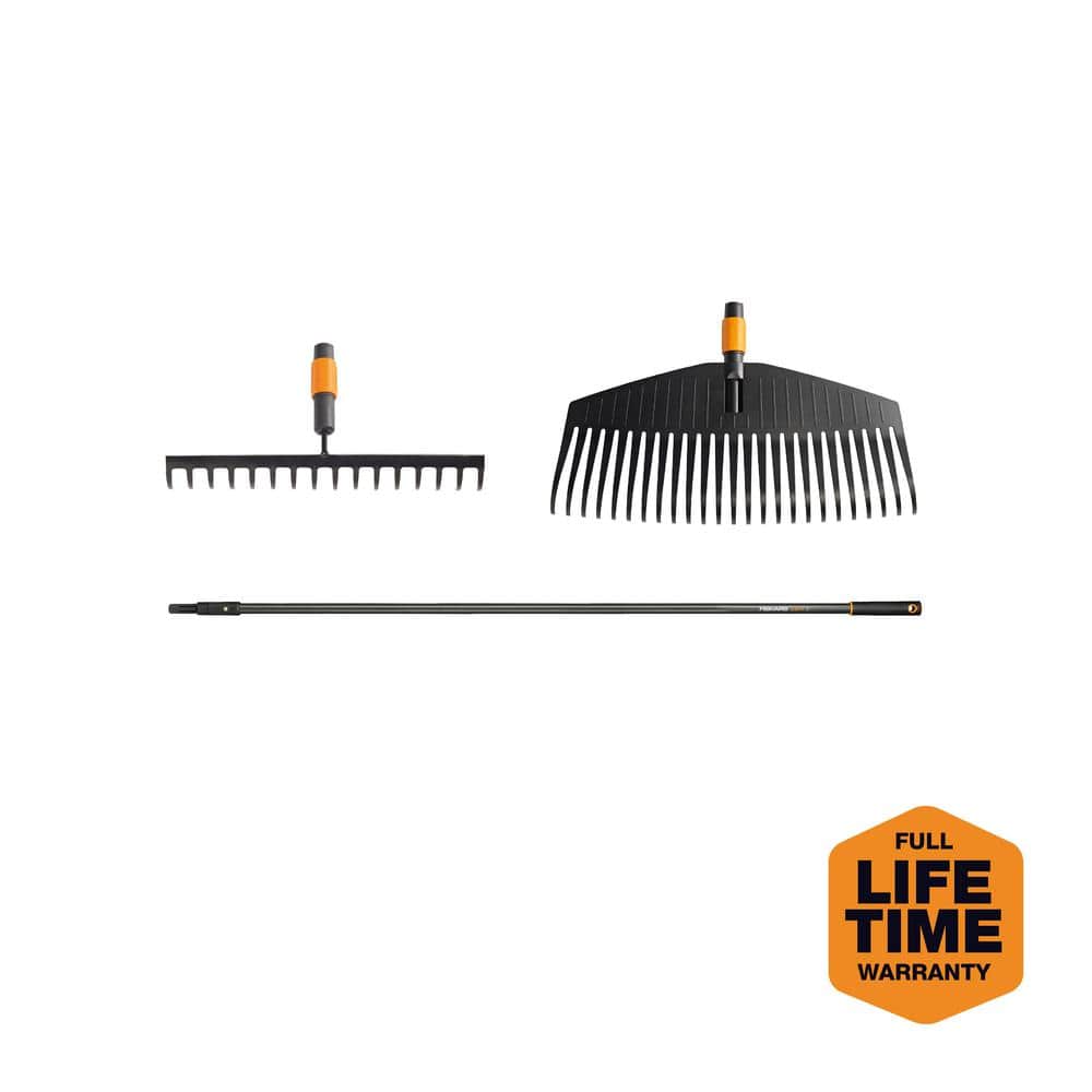 Fiskars 3-Piece Quikfit Leaf and Garden Rake Attachments Garden Tool ...
