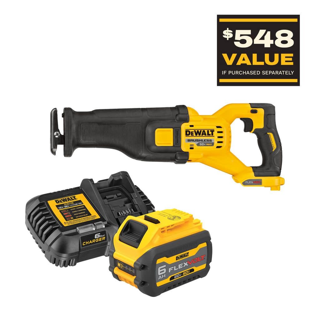 DEWALT FLEXVOLT 60V MAX Lithium-Ion Cordless Brushless Reciprocating Saw with FLEXVOLT 6. 0Ah ...