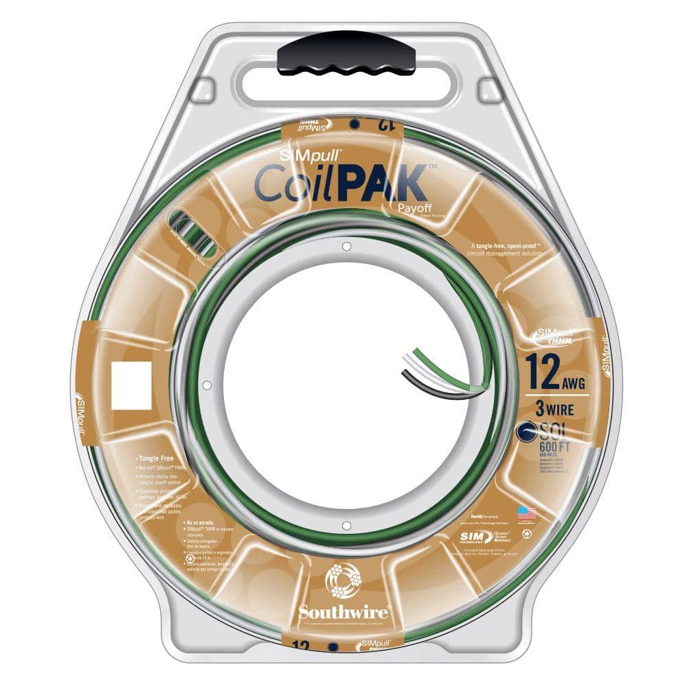 Southwire 600 ft. 12/3 Black/White/Green Solid CU CoilPAK SIMpull THHN ...