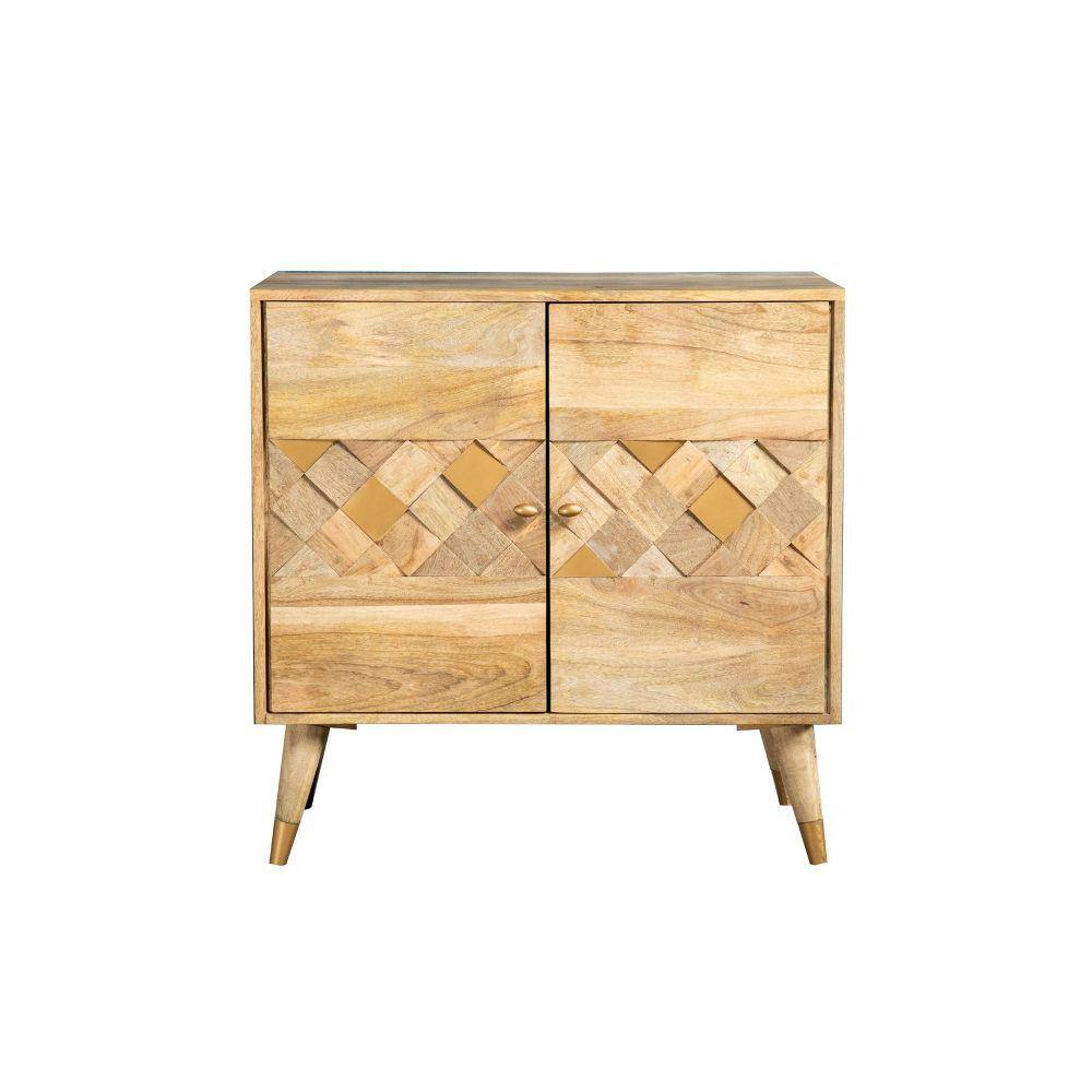 Benjara Brown and Gold Wood Top 32 in. Sideboard with 1 Interior Shelf ...
