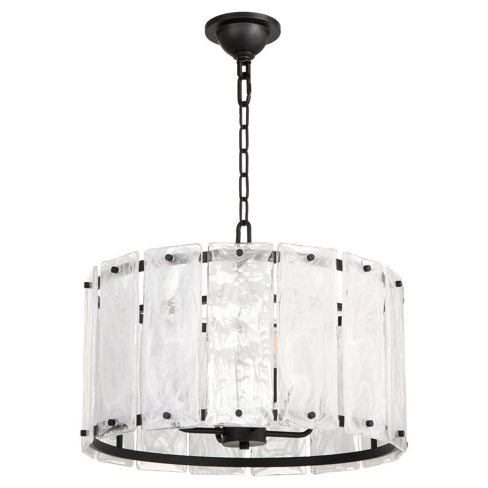 quorum Prestige 60-Watt 4-Light Matte Black Pendant Light with a Clear ...