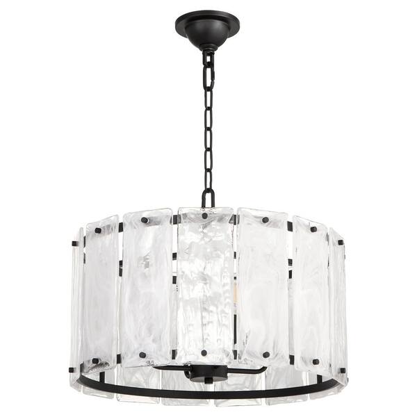 quorum Prestige 60-Watt 4-Light Matte Black Pendant Light with a Clear ...