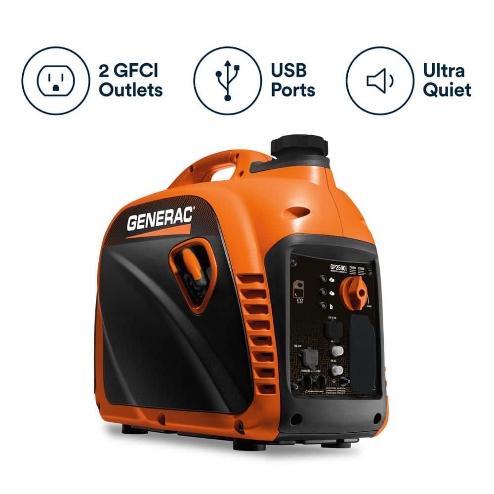 Generac 2500 Watt Recoil Start Gasoline Portable Generator Inverter w ...