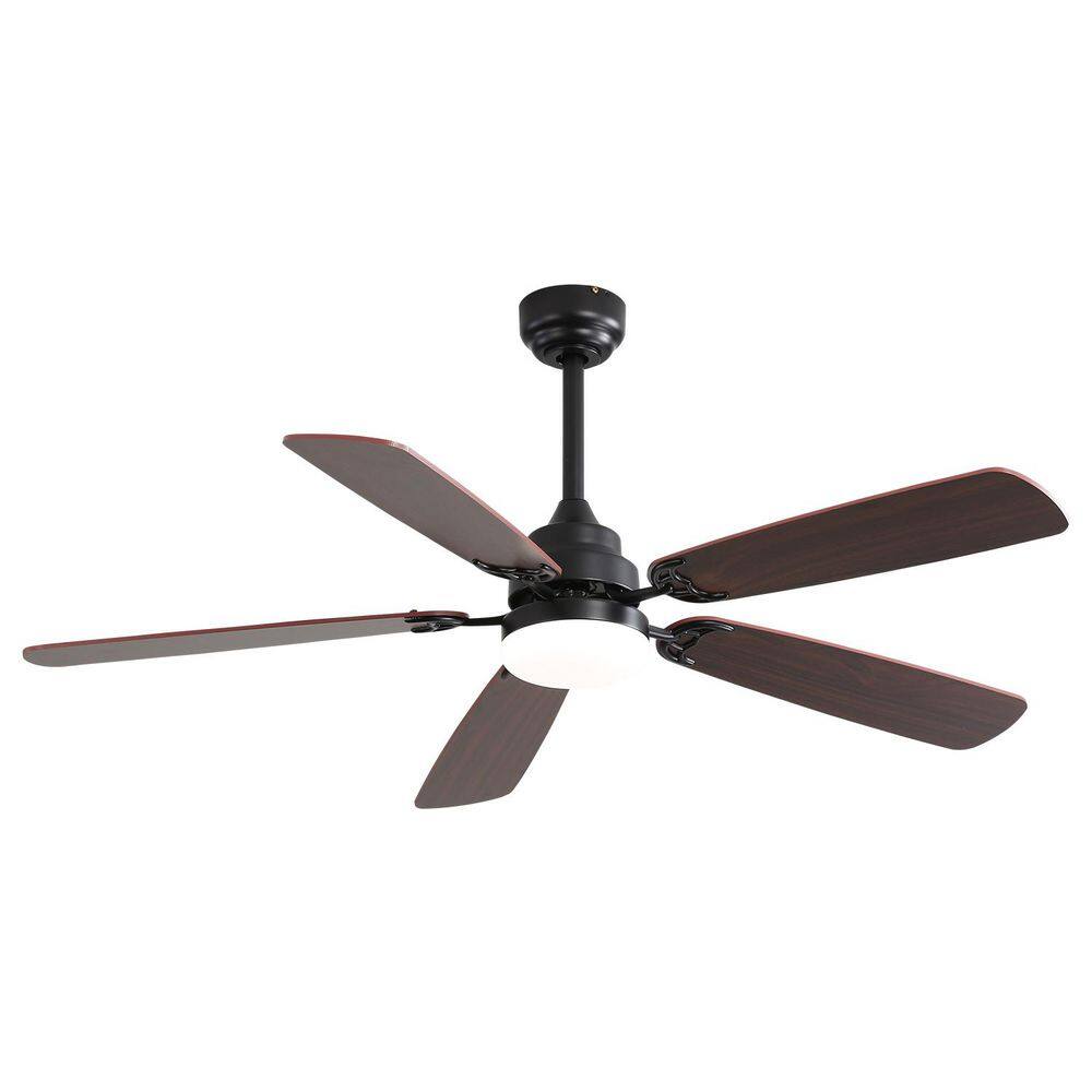 Byteany 52 in. Indoor Black Ceiling Fan with Light, 5 MDF Blades ...