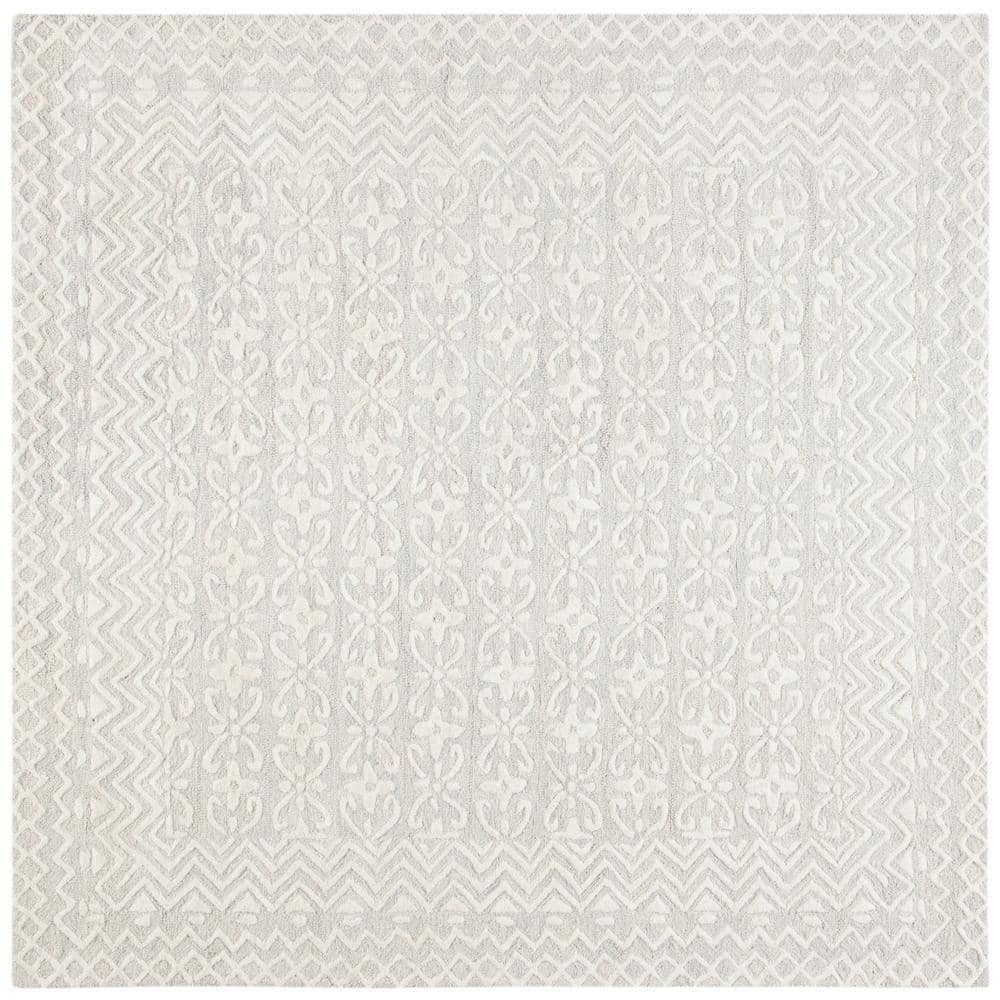SAFAVIEH Blossom Gray/Ivory 6 ft. x 6 ft. Square Geometric Area Rug ...