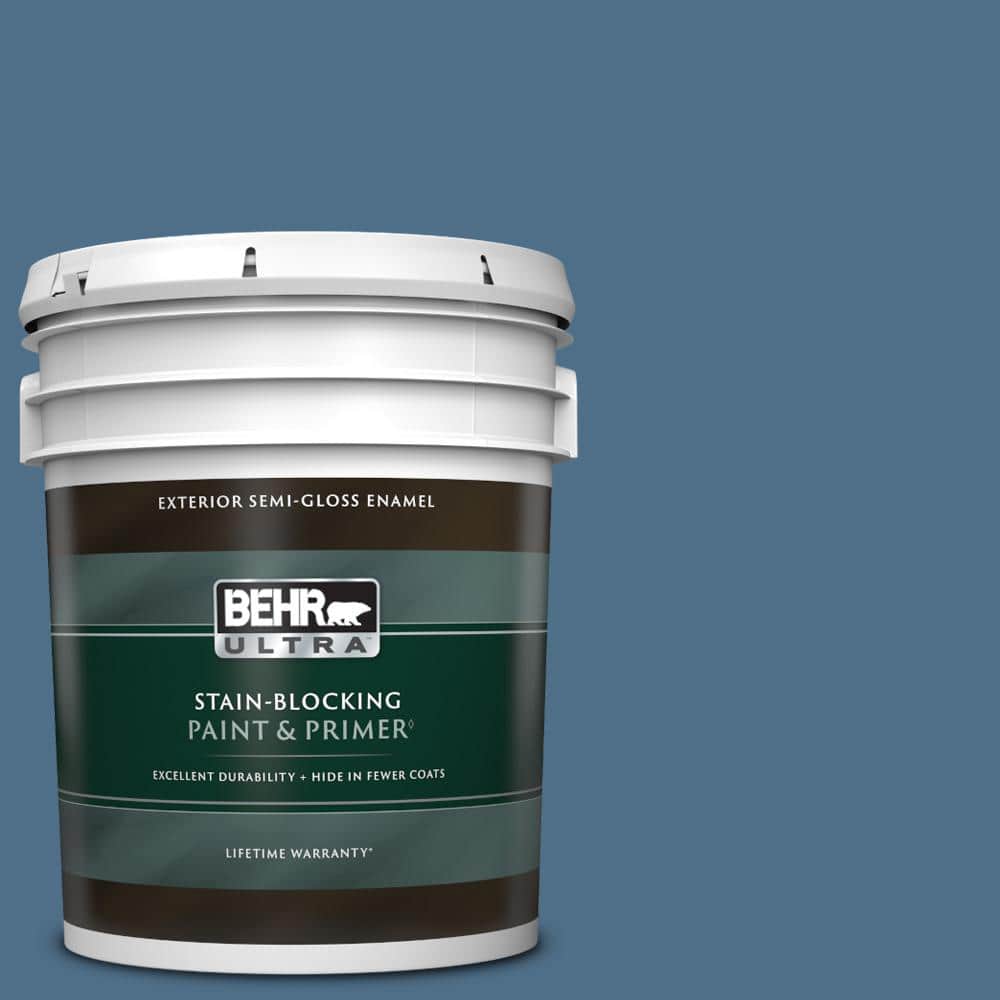 BEHR ULTRA 5 gal. #570D-6 Neptune Blue Semi-Gloss Enamel Exterior Paint ...