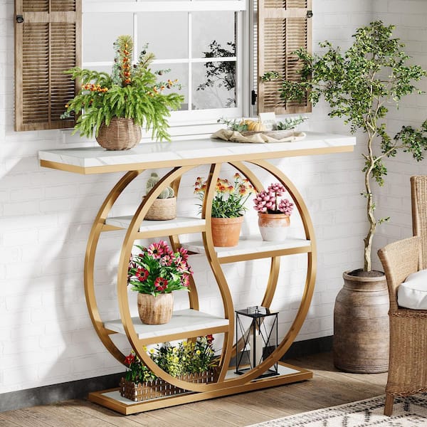 BYBLIGHT Turrella 47.24 in. Gold and White Rectangle Wood Console Table ...
