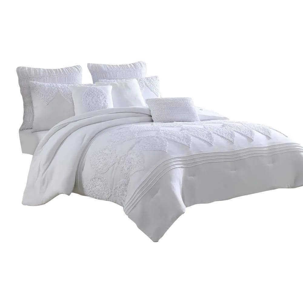 THE URBAN PORT Tyler 8- Piece White Solid Print Microfiber Queen ...