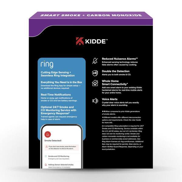 Kidde Hardwired Ring App Enabled Smart Smoke & Carbon Monoxide Detector ...