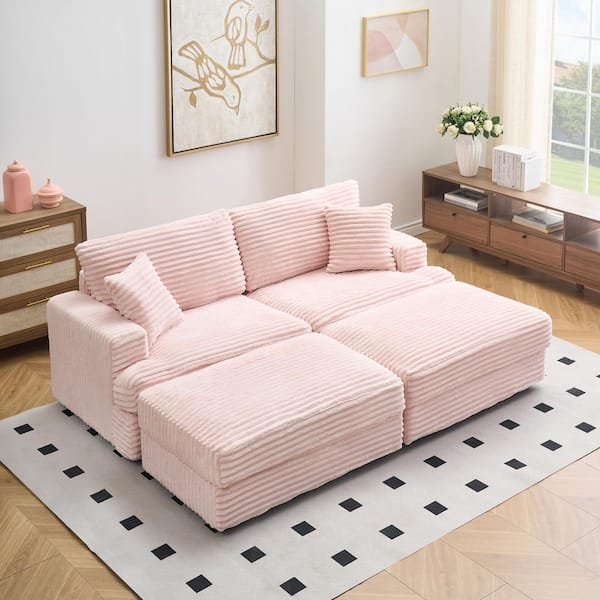 Noble House Deborah 88.58 in. Corduroy Upholstered Sectional Sofa in ...