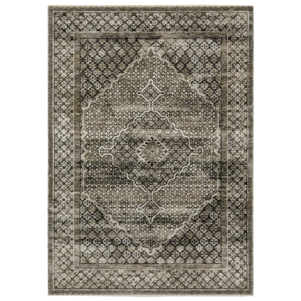 AVERLEY HOME Channing Gray/Beige 5 ft. x 8 ft. Faded Oriental Medallion ...