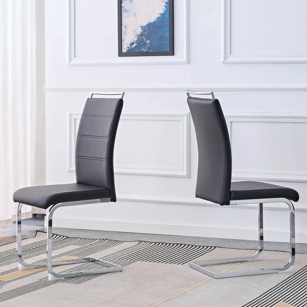 Polibi Black Modern PU Faux Leather High Back Upholstered Side Chair ...