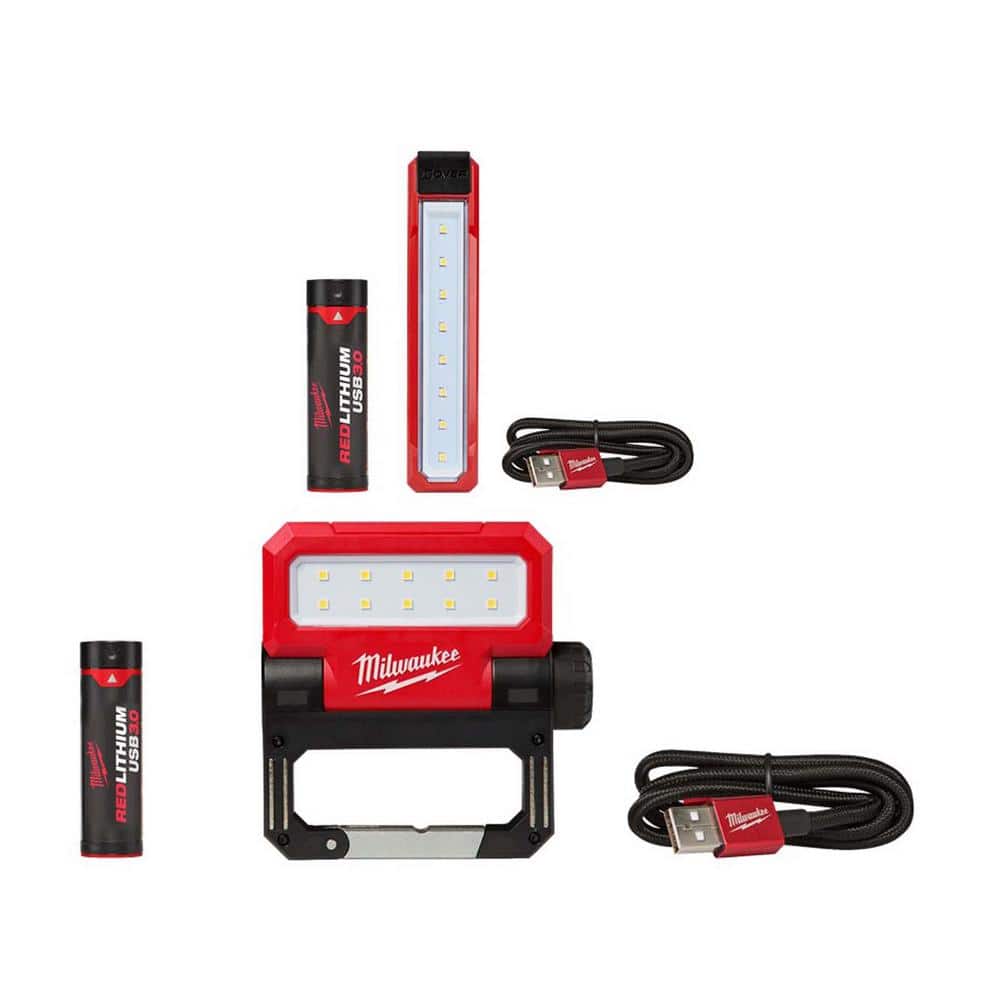 Milwaukee 445 Lumens LED Rover Rechargeable Pocket Flood Light & 550 ...