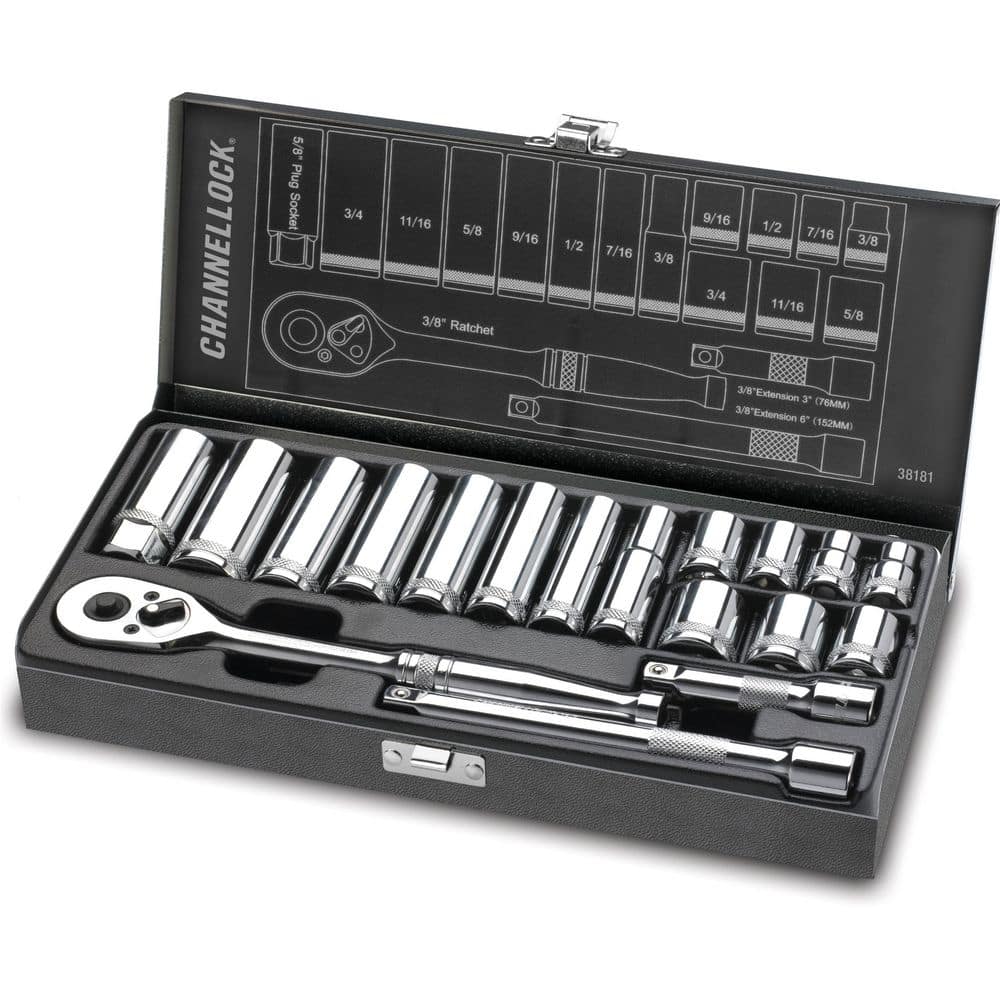 Channellock 3/8 in. Drive SAE Standard Socket Set (18-Piece) 38181 ...