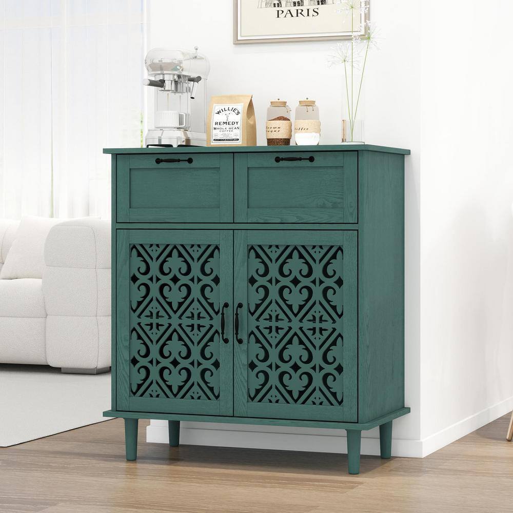 Nestfair Dark Green MDF 31.5 in. W Sideboard with 2 Drawers and 2 Doors ...