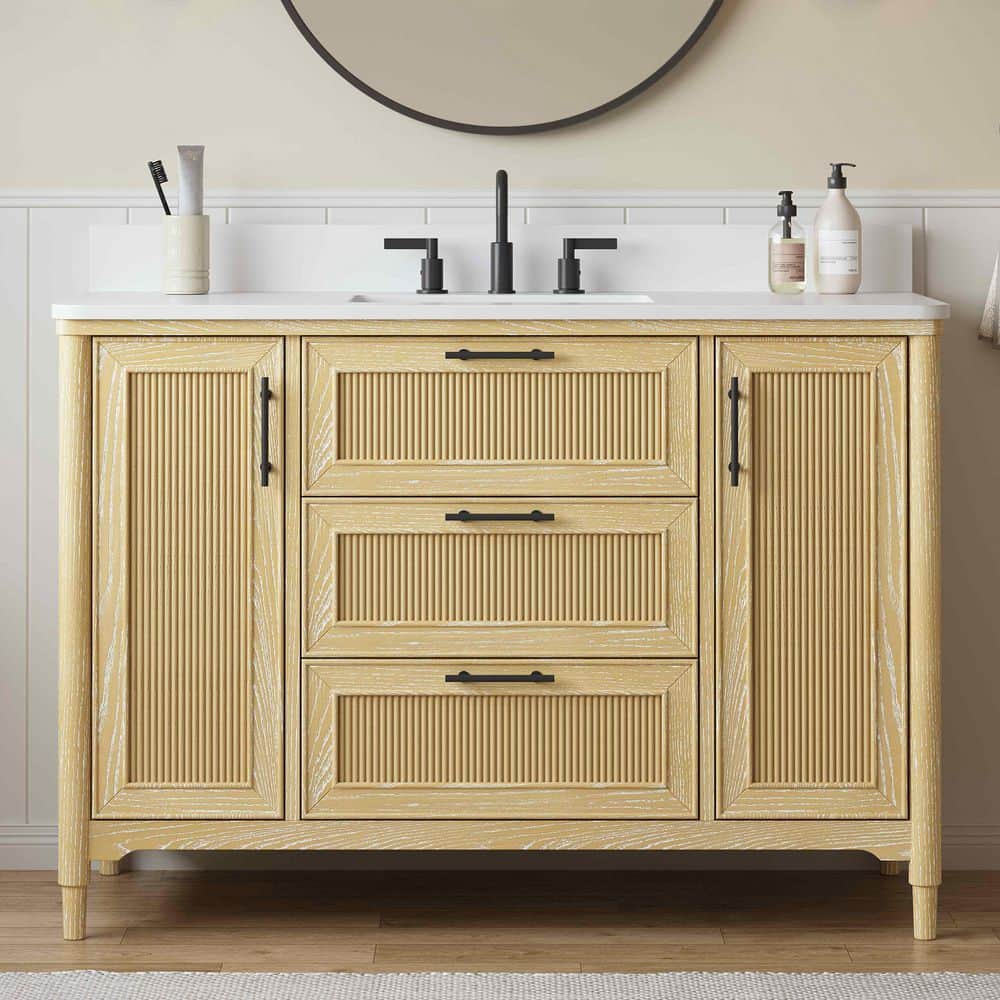 DELUXE DL LIVING Evie 49 in. Single Sink Freestanding Light Oak Bath ...