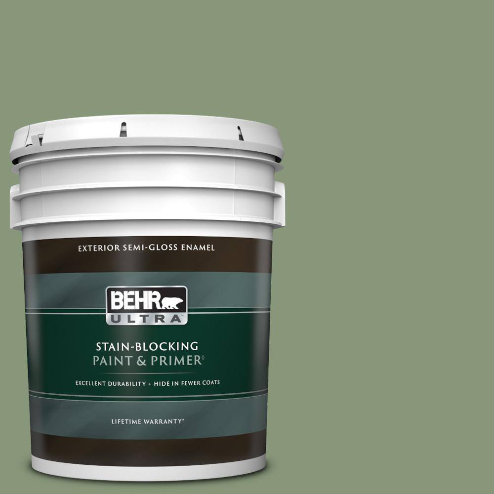BEHR ULTRA 5 gal. #S390-5 Laurel Tree Semi-Gloss Enamel Exterior Paint ...