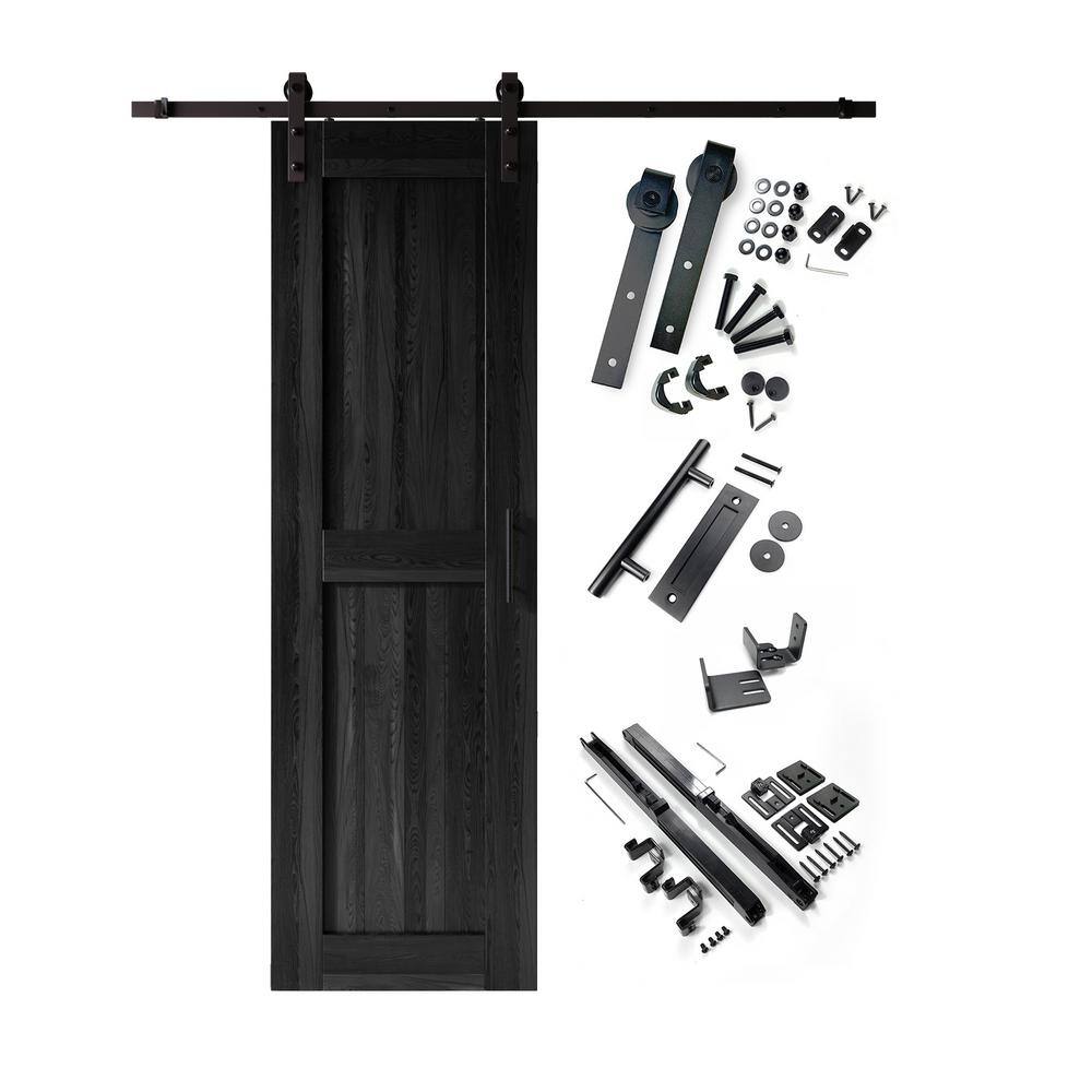 HOMACER 24 in. x 96 in. H-Frame Black Solid Pine Wood Interior Sliding ...