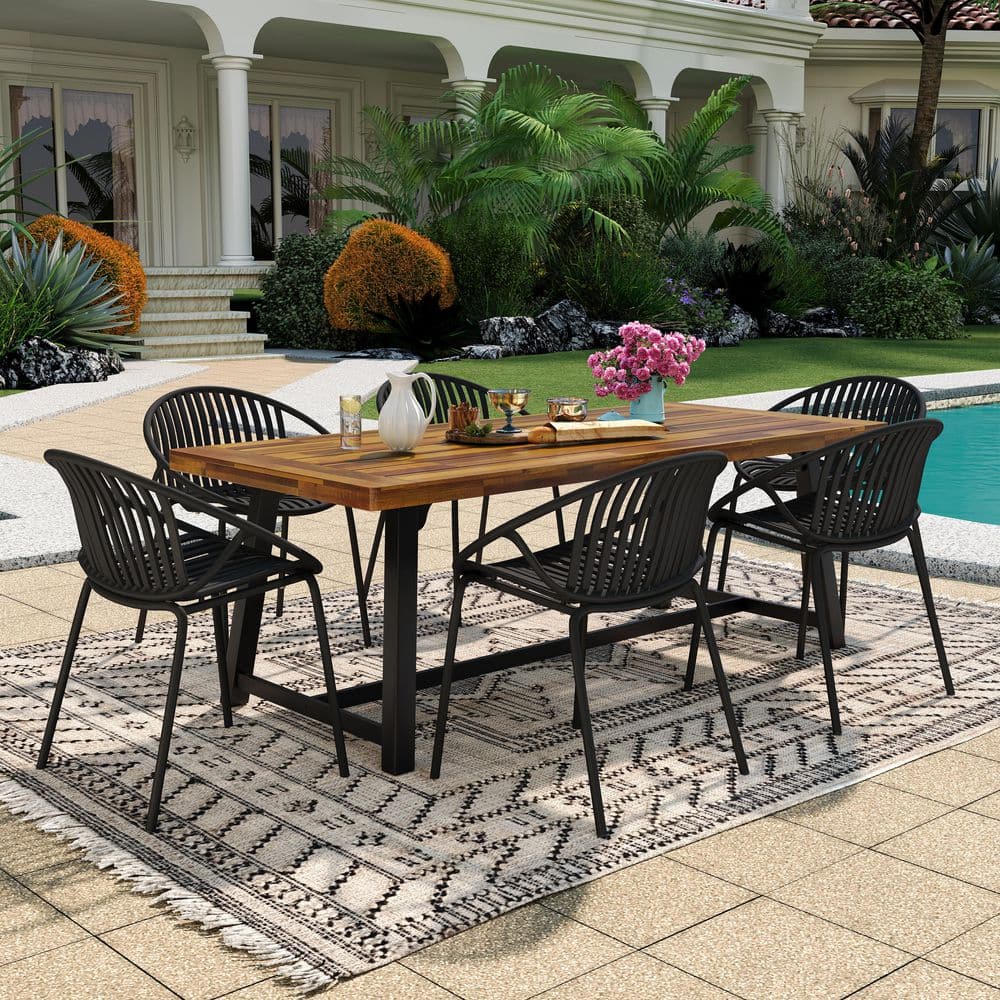 CHRISTOPHER KNIGHT HOME Verona Modern Patio 7-Piece Plastic and Metal Outdoor Dining Set with ...