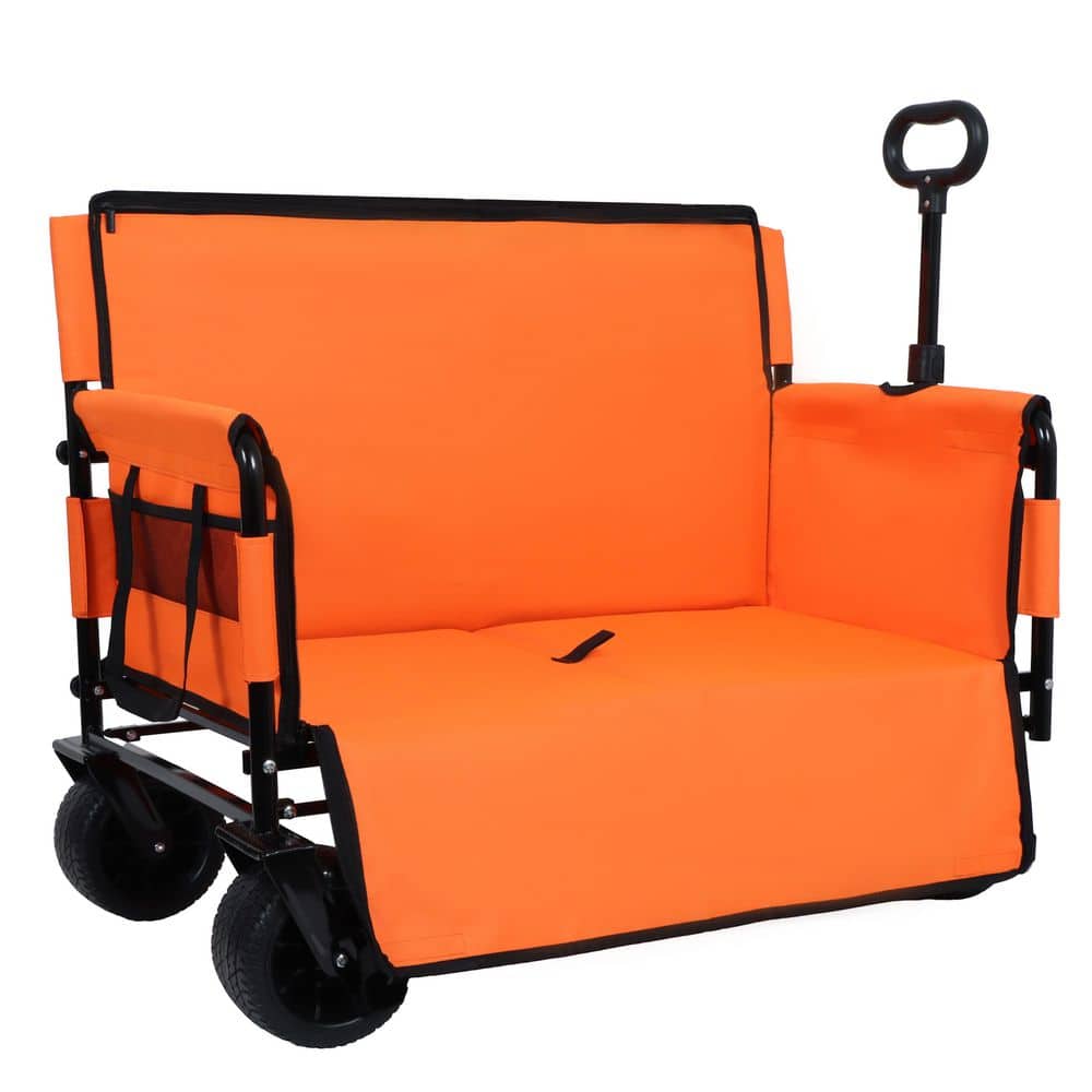 6.4 cu. ft. Steel Orange Folding Garden Cart, Collapsible Utility Wagon ...