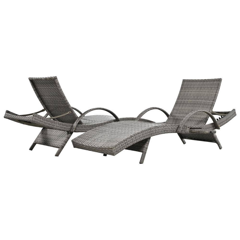 Sungrd Gray Wicker and Steel Frame Outdoor Chaise Lounge with 5Level ...