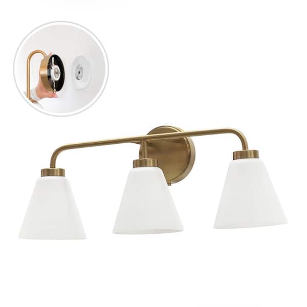 LumLight Wynridge 24 in. Plug and Play 3-Light Lacquered Brass Vanity ...