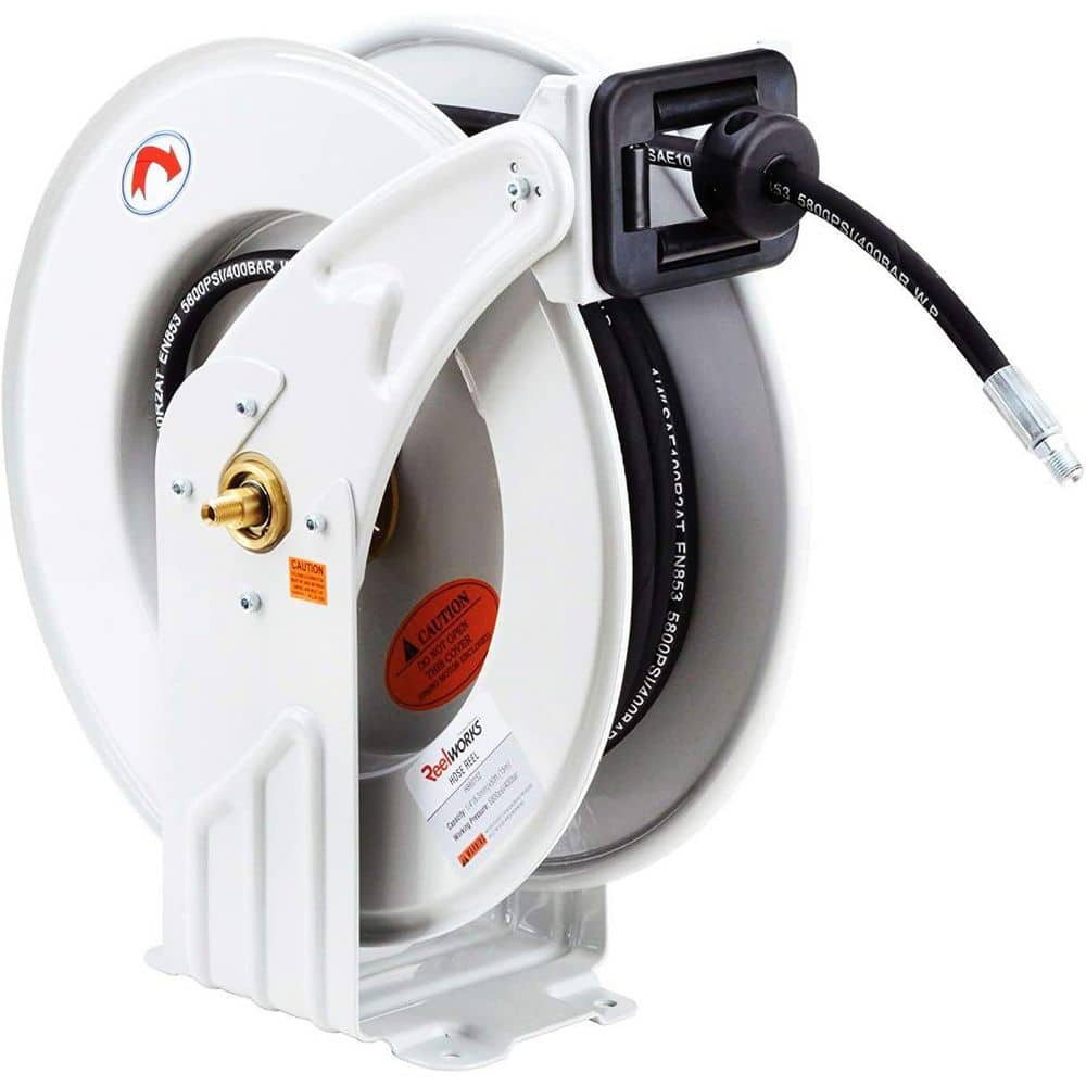 REELWORKS 1/2 in. x 50 ft. Steel Dual Arm Oil Hose Reel SAE 100R1AT ...