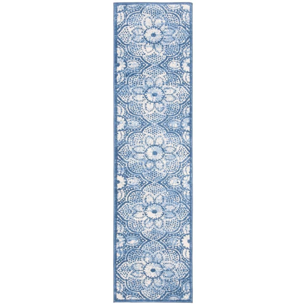 SAFAVIEH Brentwood Navy/Cream 2 ft. x 8 ft. Floral Runner Rug BNT862N ...