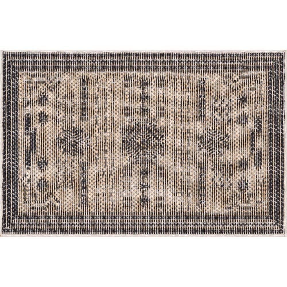 Tayse Rugs Bailey Black 2 ft. x 3 ft. Transitional Geometric Flat Weave ...