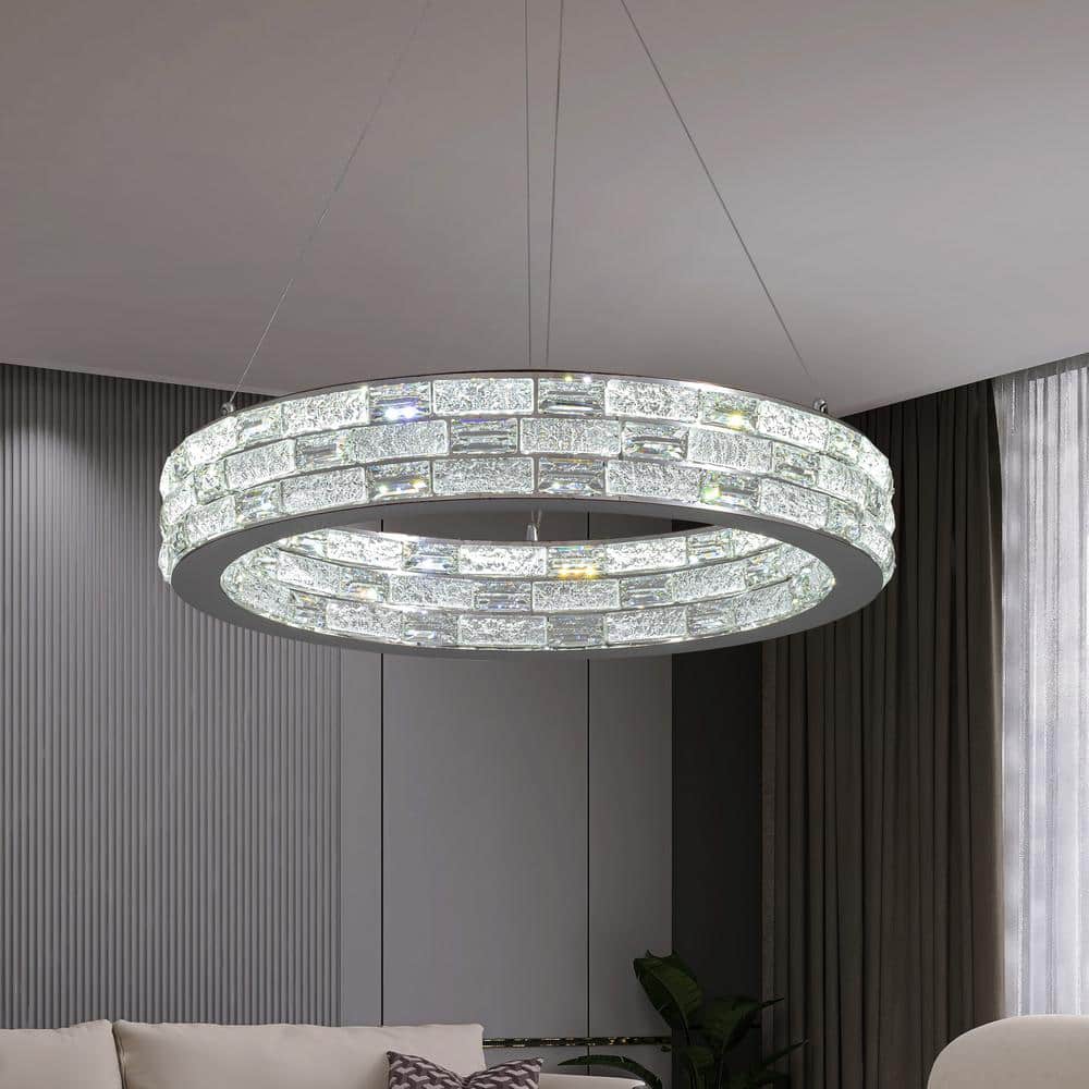 RICHARDERY 23.6 in. Modern 1-Light Integrated LED Chrome Crystal ...