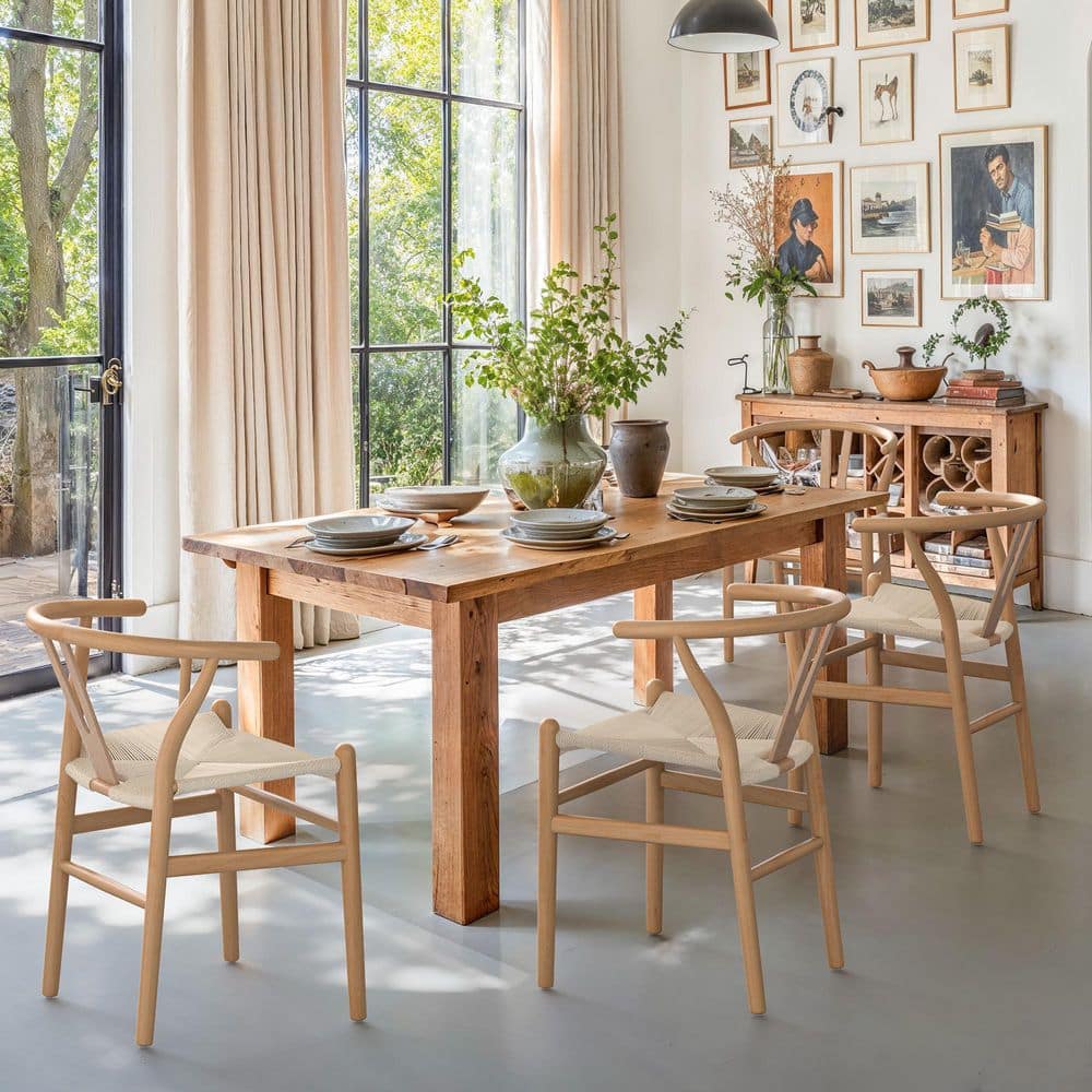 OrangeOne Gagner 20 in. Natural Color Wishbone Dining Chair Solid Wood ...