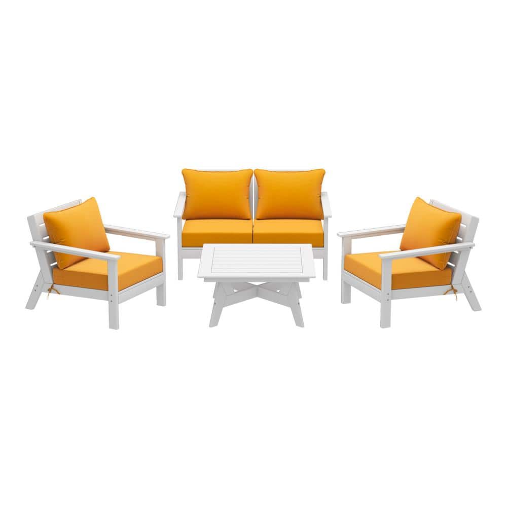 WESTIN OUTDOOR Birchwood White Arrangeable 5-Piece Outdoor Patio HDPE ...