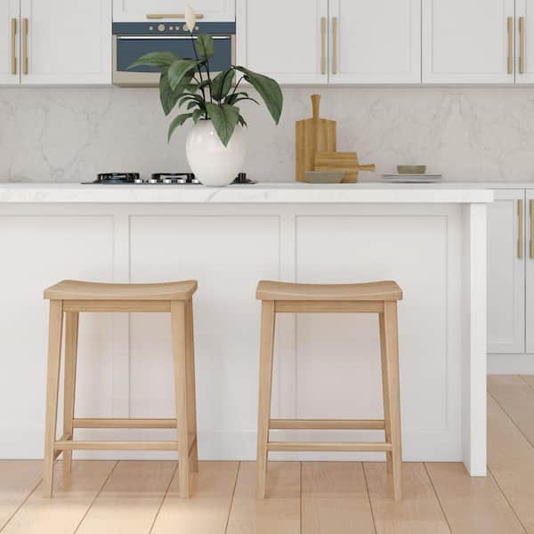 PLANK+BEAM Smythe 24 in Blonde Backless Wood Counter Stool with Saddle ...