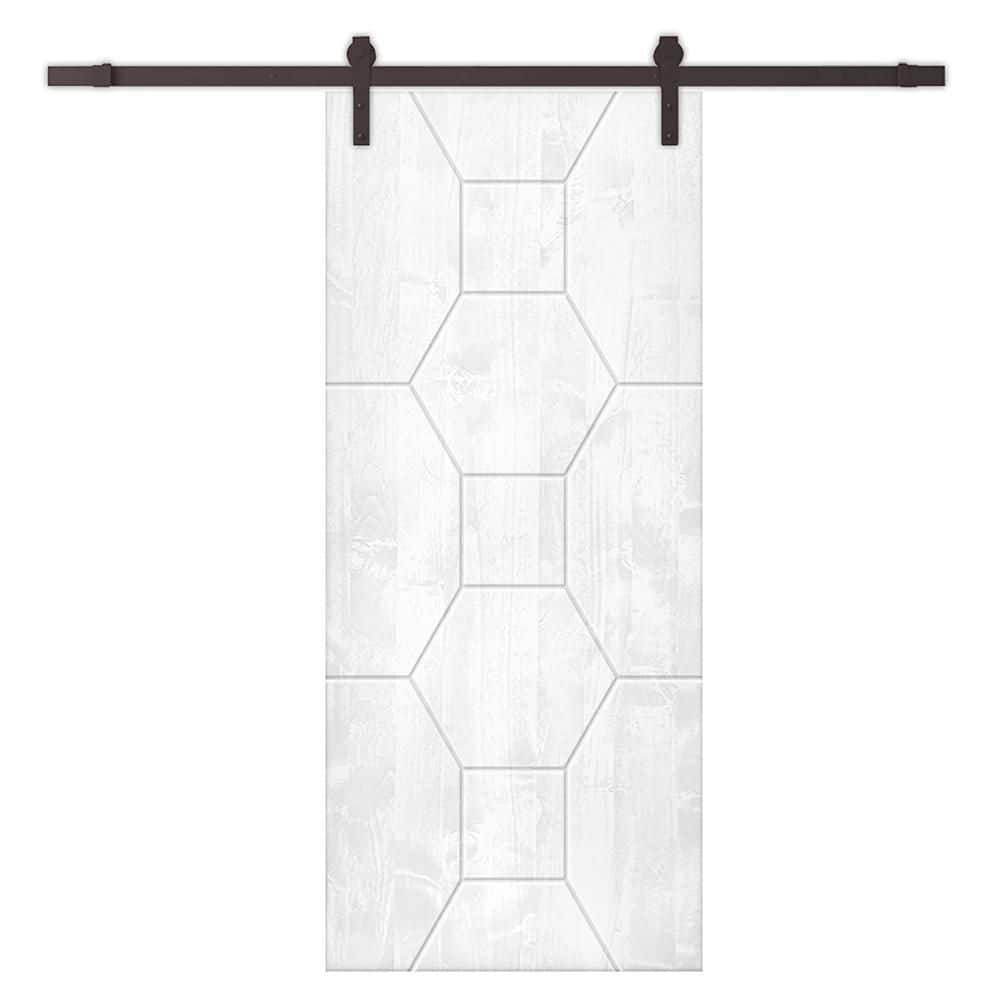 CALHOME 24 in. x 80 in. White Stained Pine Wood Modern Interior Sliding ...