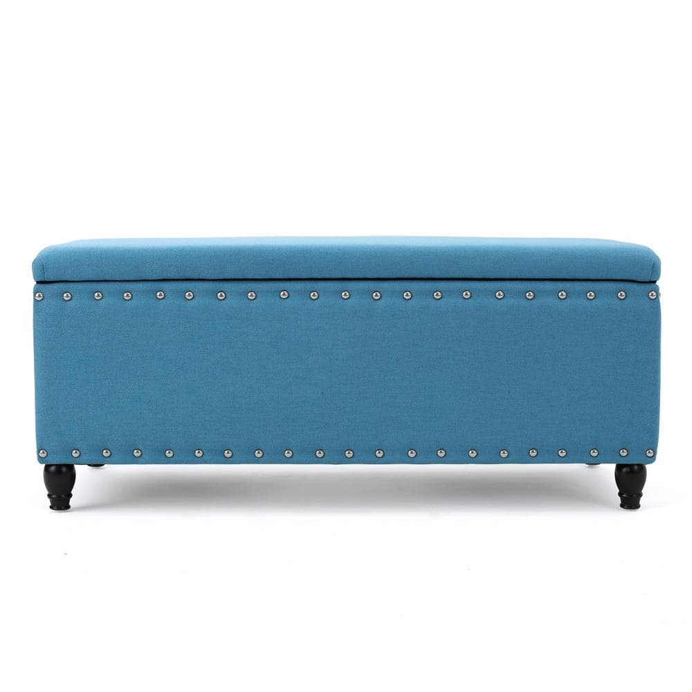 Noble House Tatiana Teal Polyester Storage Bench with Studs 11850 - The ...