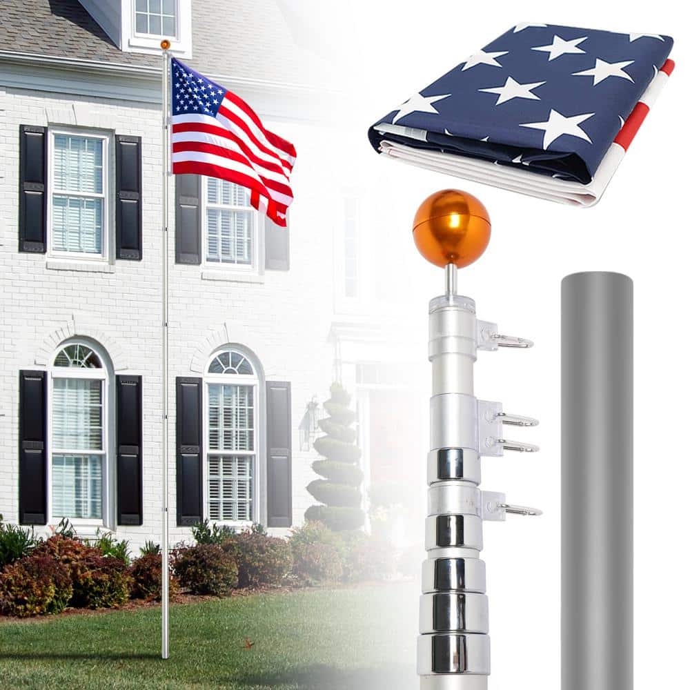 Karl home 20 ft. Sliver Aluminum Flagpole with 5 ft. x 2.6 ft. U.S. Flag K1G61000293 - The Home ...