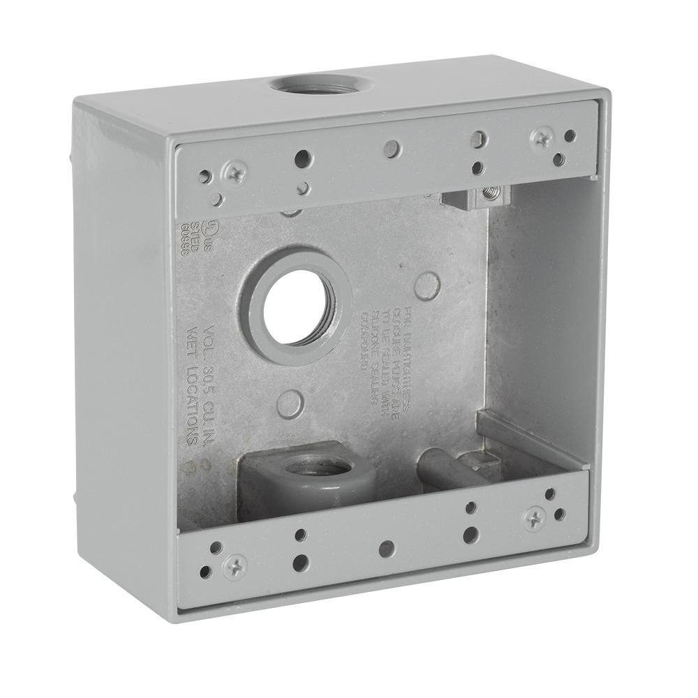 Halex 1/2 in. Aluminum Gray 2-Gang 3-Hole Weatherproof Outlet Box ...