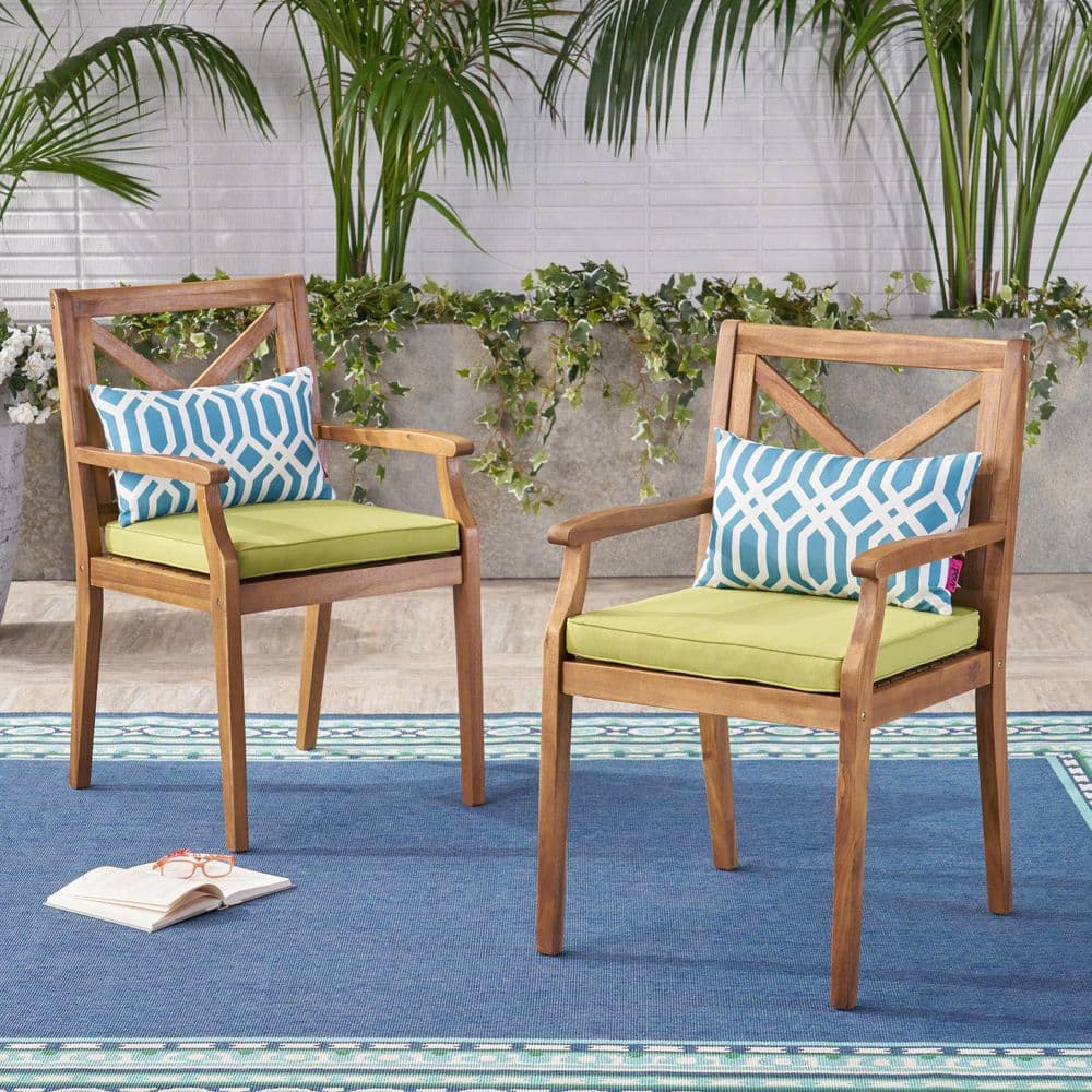 2-Piece Wood Outdoor Dining Chairs, Portable Black Patio Chairs ...