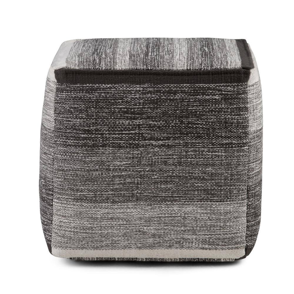 Simpli Home Naya Boho Cube Pouf in Patterned Grey Melange Cotton AXCPF-05 - The Home Depot