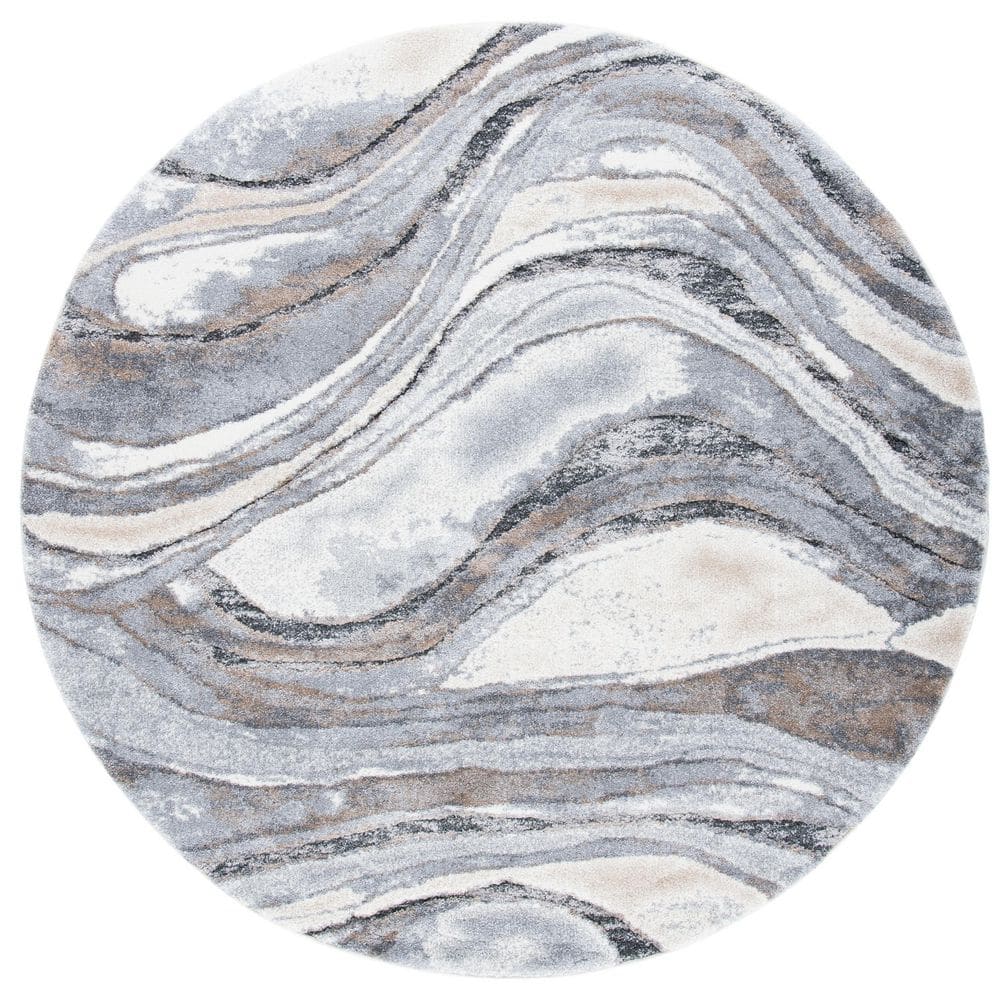 SAFAVIEH Cyrus Shag 3 ft. x 3 ft. Gray/Beige Wavy Marble Round Area Rug ...