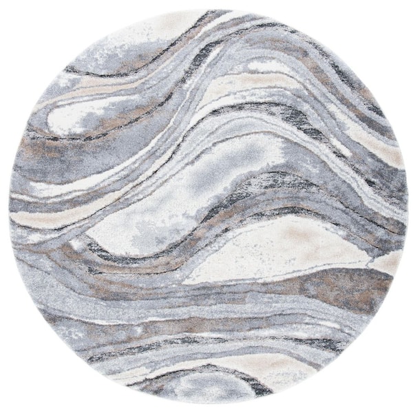SAFAVIEH Cyrus Shag 5 ft. x 5 ft. Gray/Beige Wavy Marble Round Area Rug ...