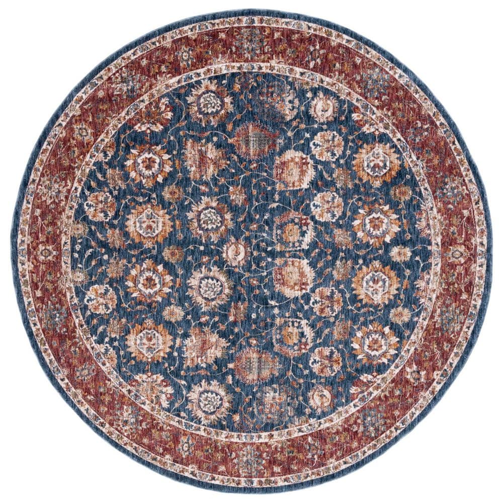 SAFAVIEH Heirloom 7 ft. x 7 ft. Navy/Rust Border Floral Round Area Rug ...